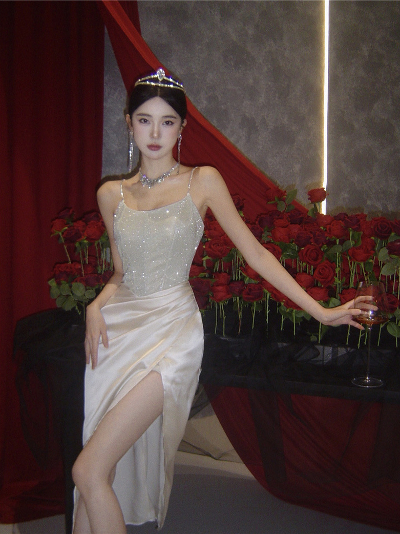 Jual Amber Silk Dress (Korean Glitter Sling Party Corset Dress Import ...