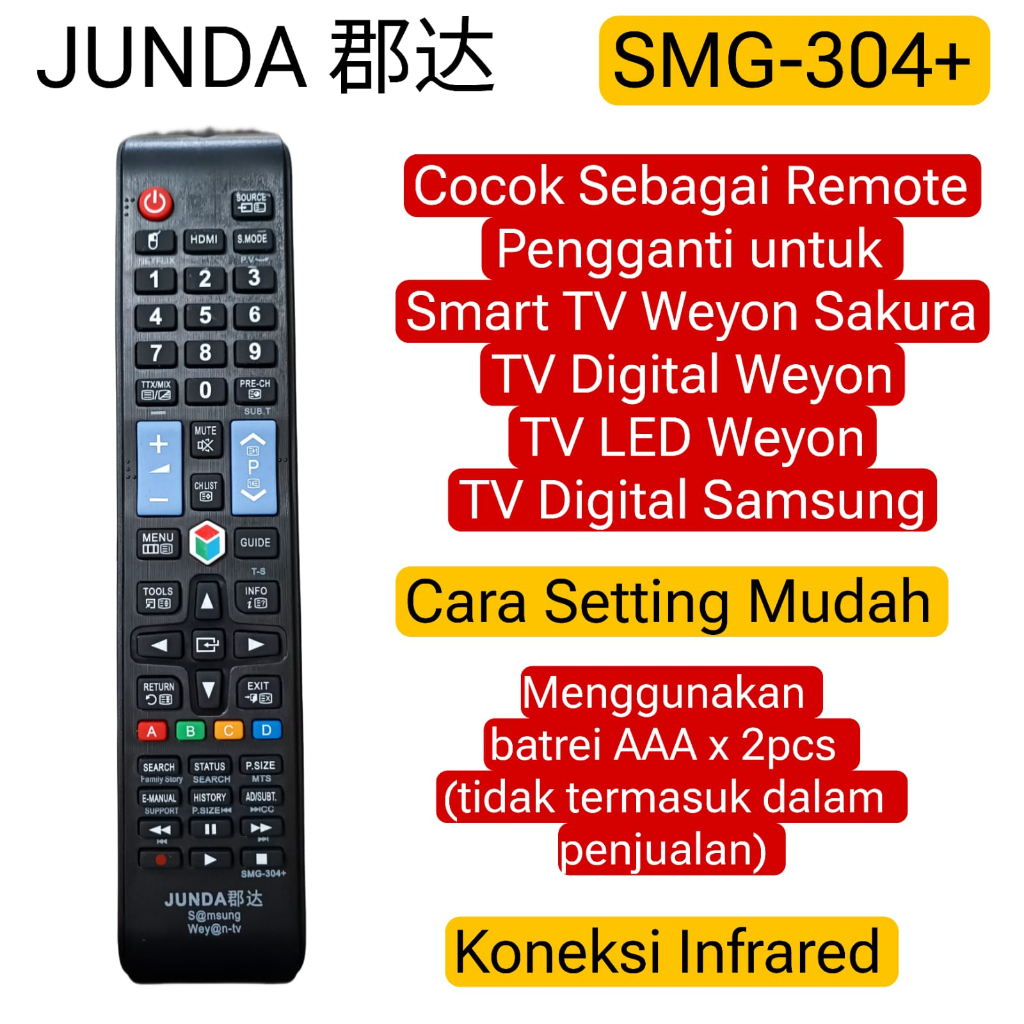 Jual Remote Pengganti untuk Smart TV Weyon Sakura LED TV Samsung JUNDA ...