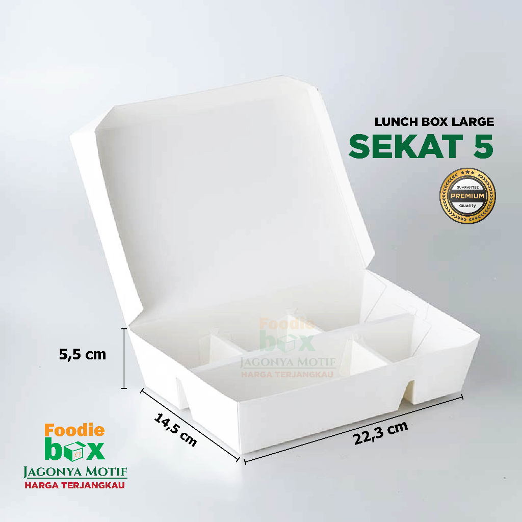 Jual Paper Lunch Box Sekat 5 Large isi 25 pcs Putih Polos Grosir / Kotak Makan Kertas Sekat ...