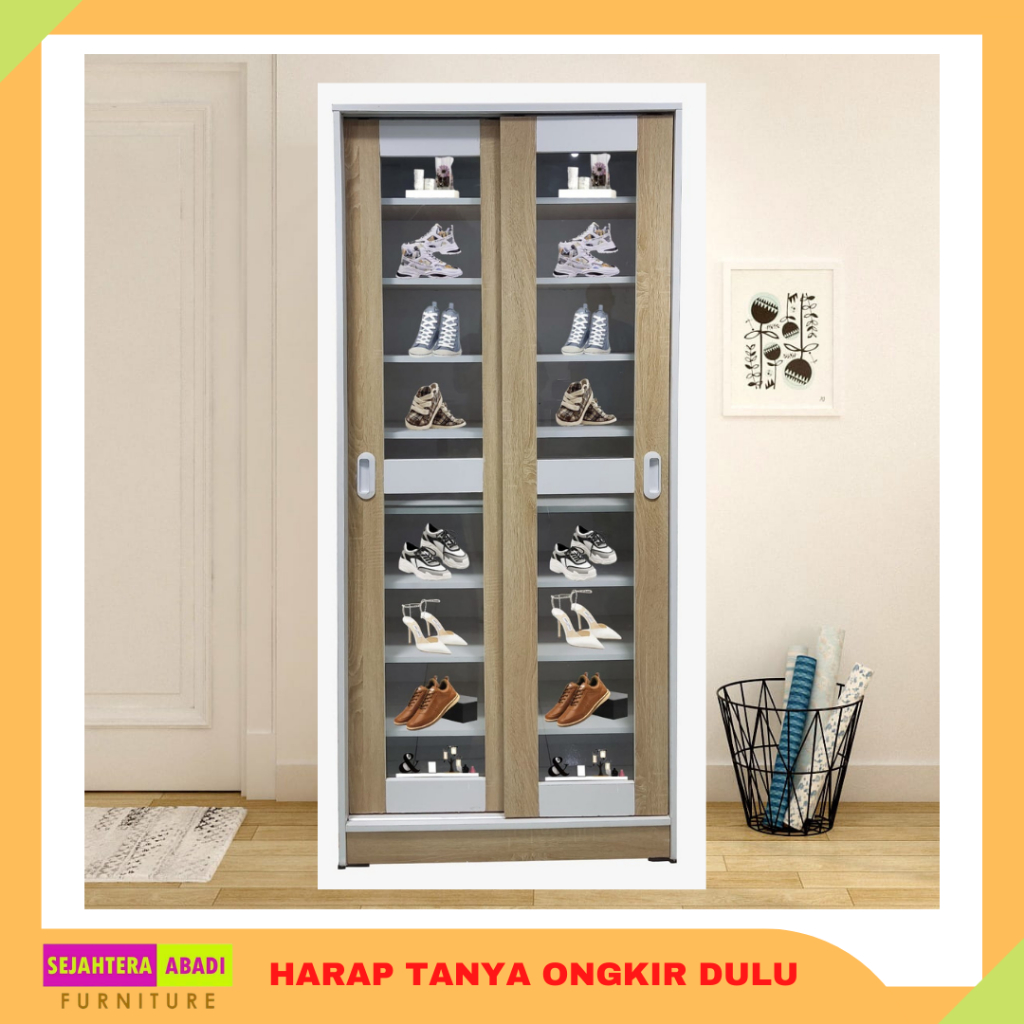 Jual lemari sepatu pintu kaca sliding rak sepatu lemari sliding olaff srsl80 bravo | Shopee ...