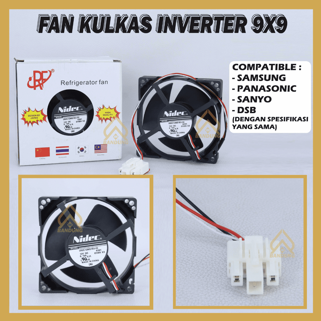 Jual FAN KOTAK SANYO INVENTER DC 12V 9X9 NIDEC | MOTOR FAN KULKAS DC ...