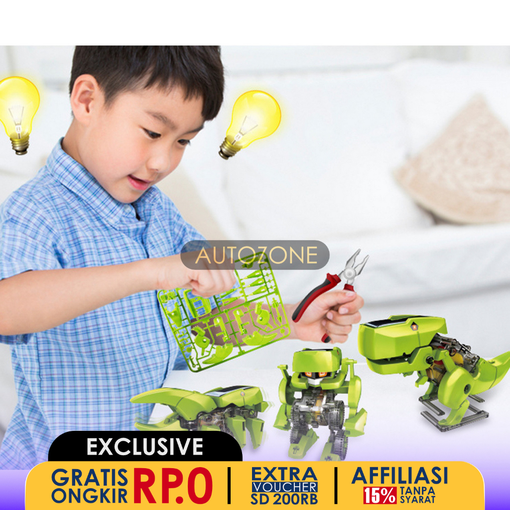 Jual CUTE SUNLIGHT Mainan Robot Dinosaurus 3 in 1 Mobil DIY Tenaga ...