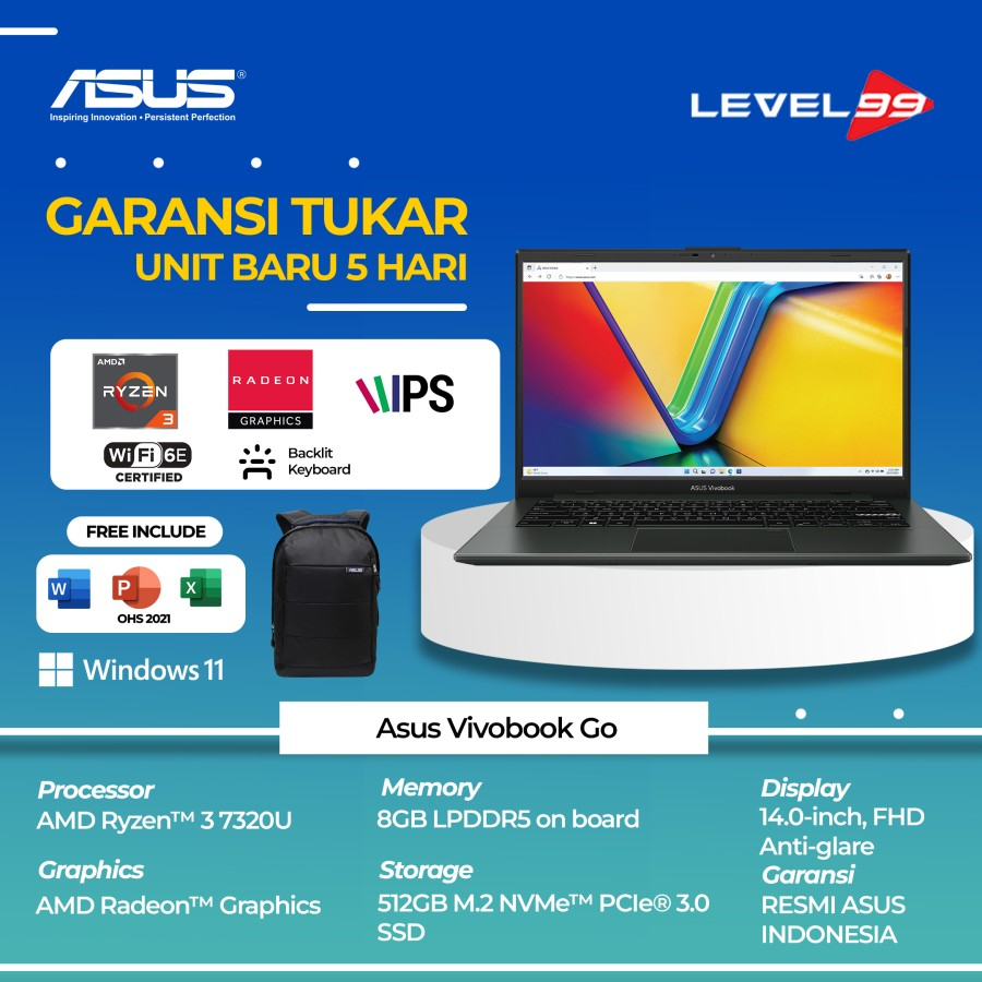 Jual Laptop Asus Vivobook Go E1404Fa-Fhd351 R3-7320U/512Gb/8Gb/W11 ...