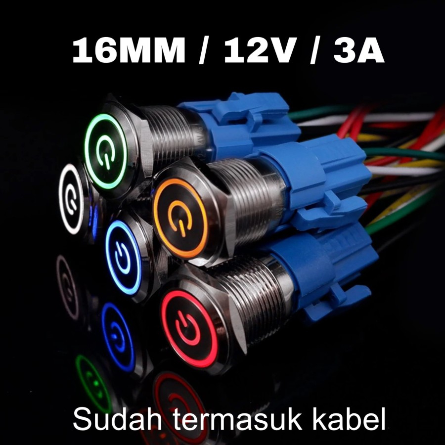 Jual Saklar on off LED stainless push button switch 16MM 12V 3A IP66 ...