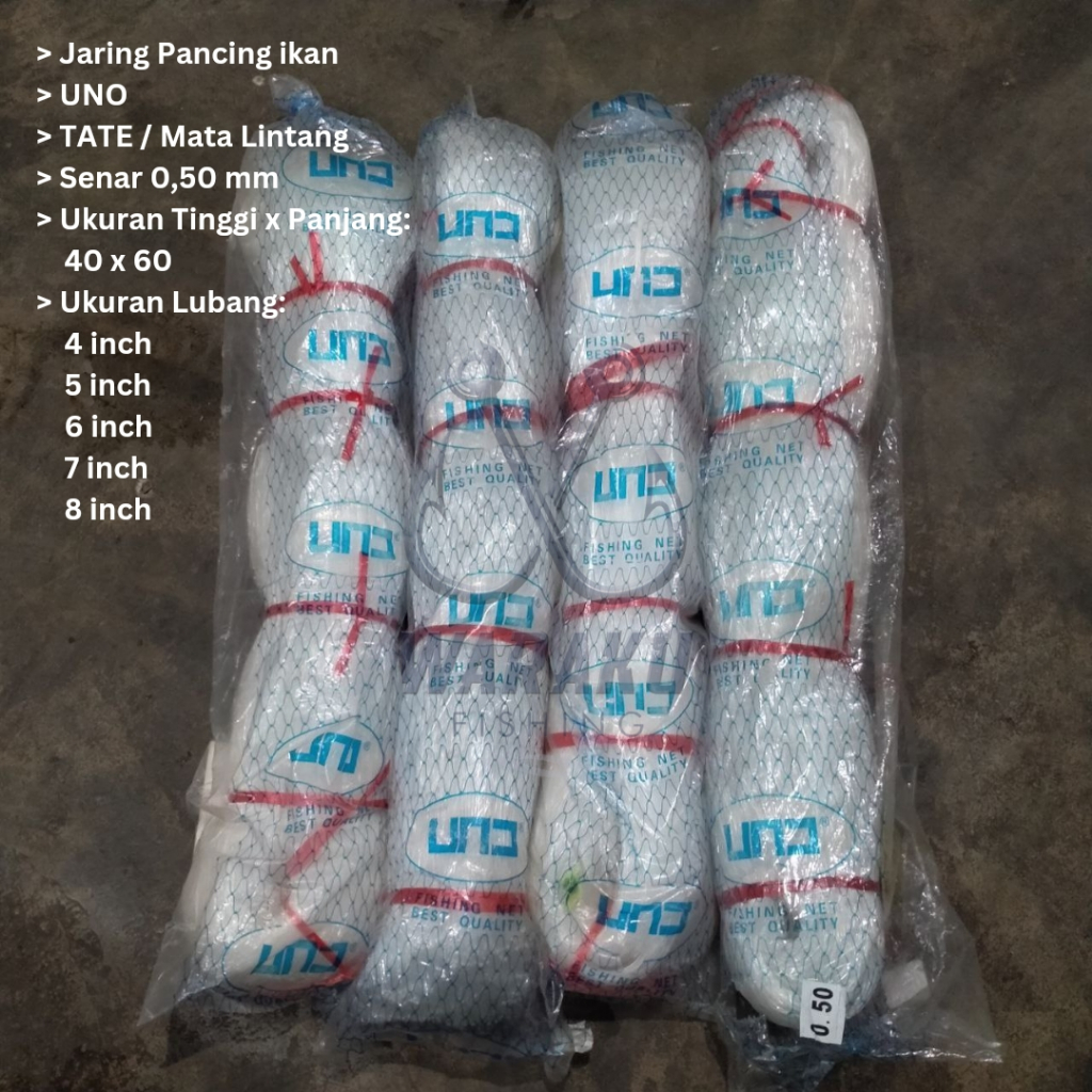 Jual Jaring Ikan / Pukat UNO 0.50 Lubang 4 inch ~ 8 inch 40x60 TATE ...