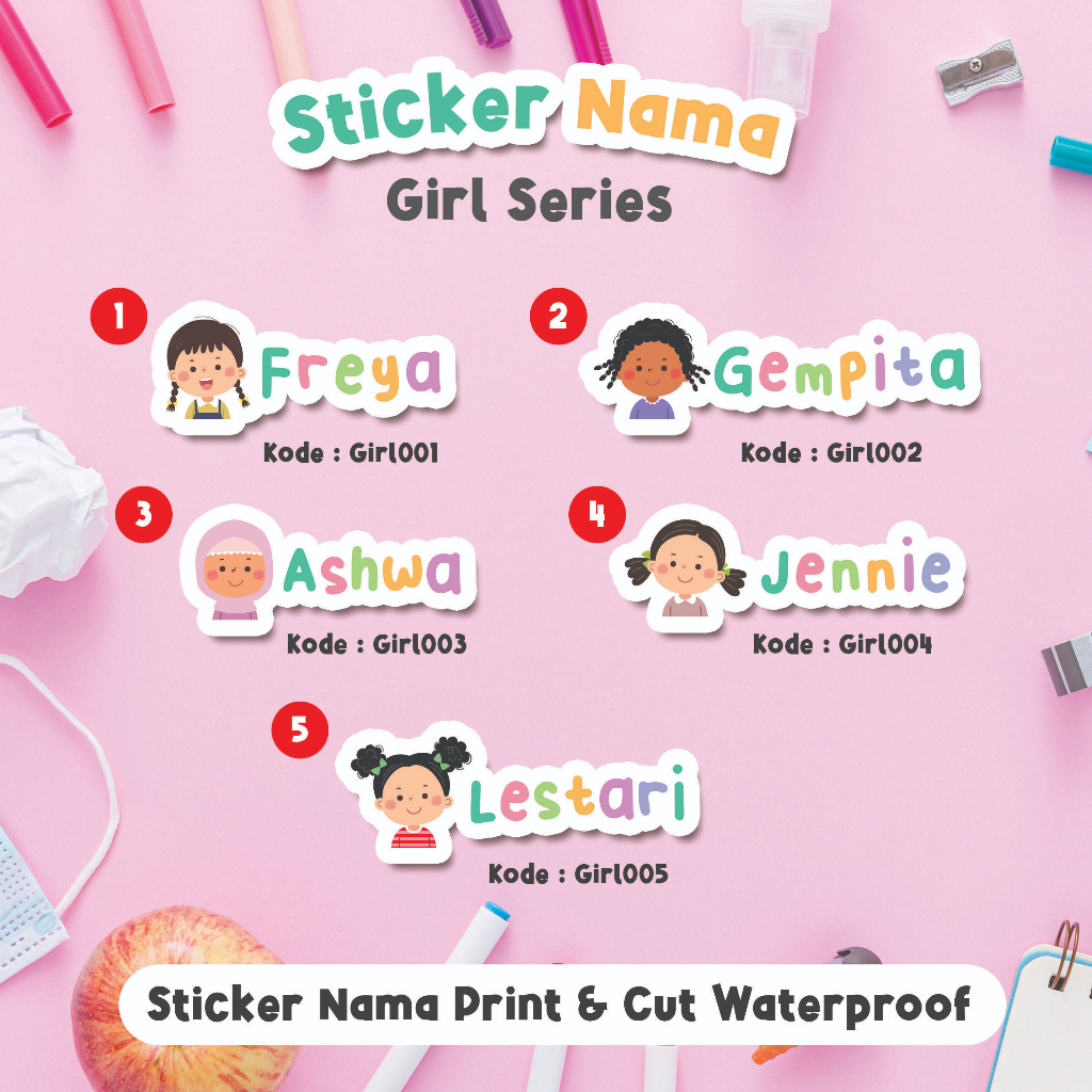 Jual Stiker Nama Waterproof Cewek Cowok, Label Nama Girl Boy tumbler ...