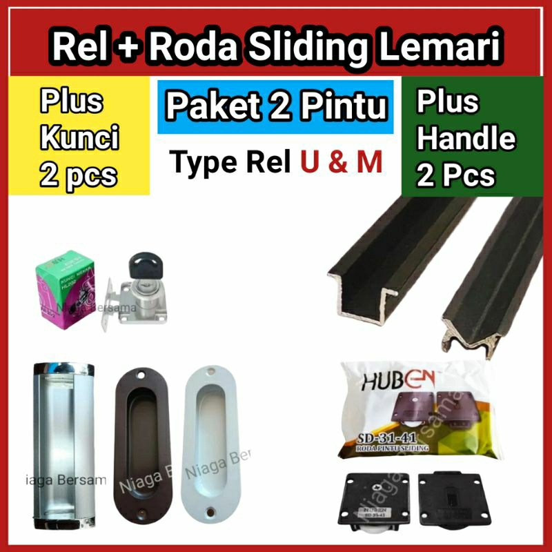 Jual Rel Sliding Tanam U Dan M Lemari 2 Pintu Plus Roda Kunci Handle Lengkap | Shopee Indonesia