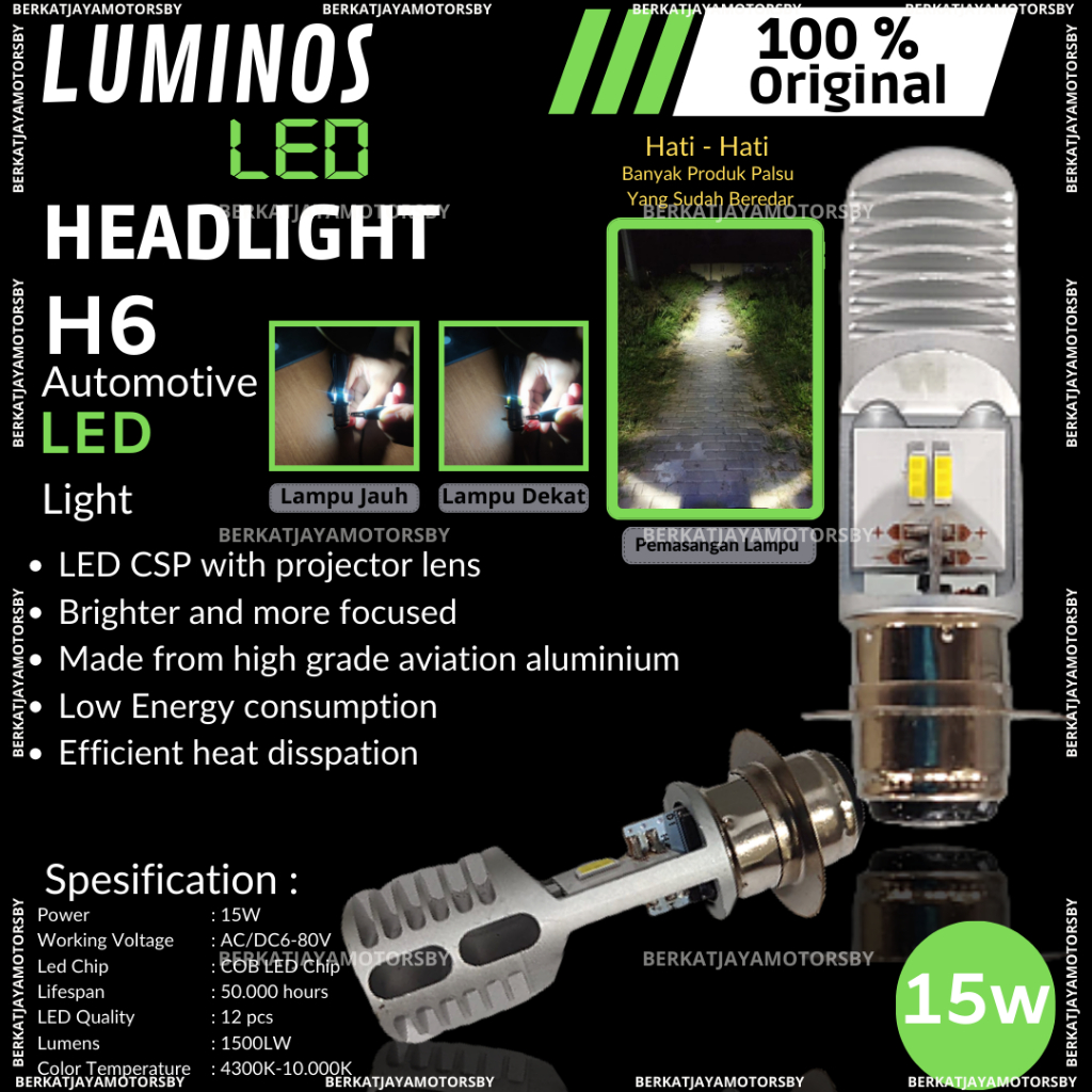 Jual LAMPU LED UTAMA MOTOR LUMINOS H6 MH1 CREE 12 MATA AC DC WHITE ...