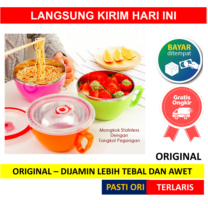 Jual Mangkok Mie Korea Stainless Steel Ada Tangkai Tutup Mi Fresh Bowl ...