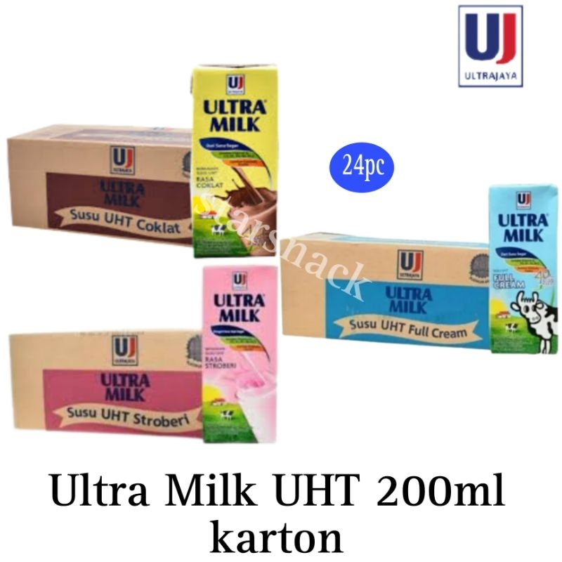 Jual Ultra Milk karton Coklat/Strawb full cream 200ml 24pcs | Shopee ...