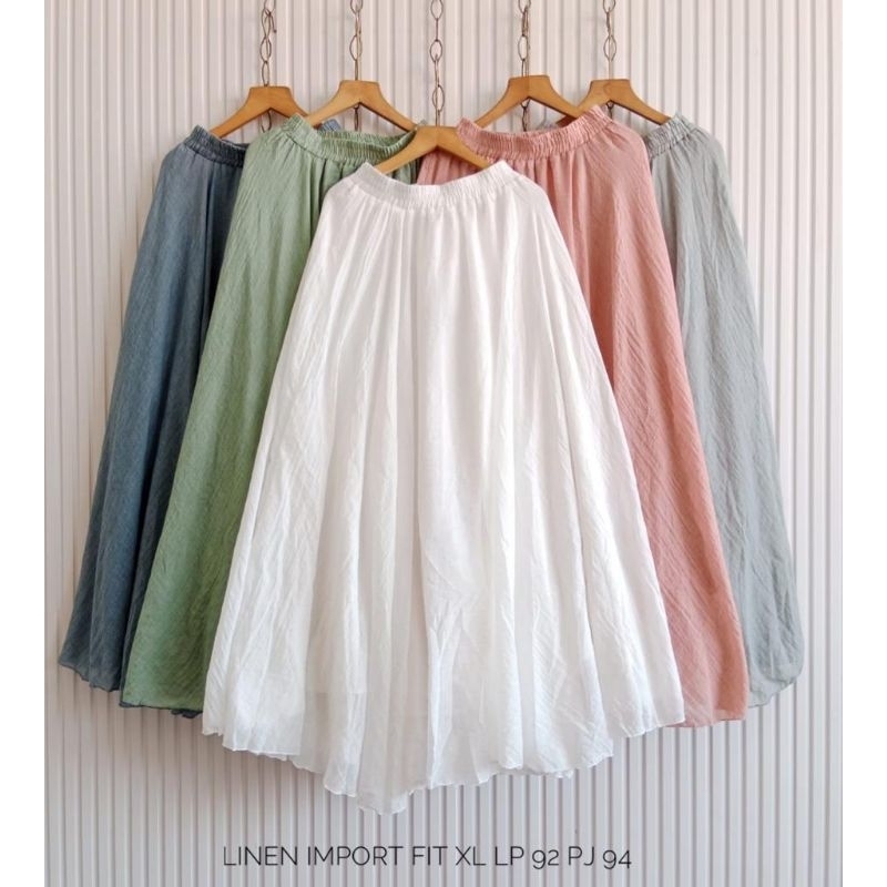 Jual Rok wanita katun linen import fit xl kekinian | Shopee Indonesia