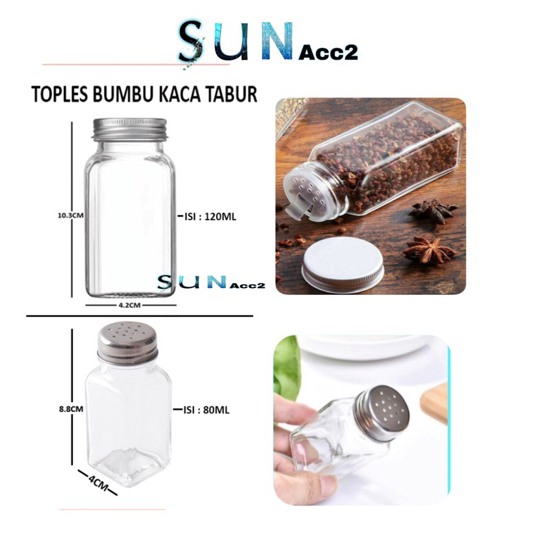 Jual (SUN) BOTOL BUMBU TABUR KACA 120ML 80ML / TOPLES BUMBU LADA GARAM ...