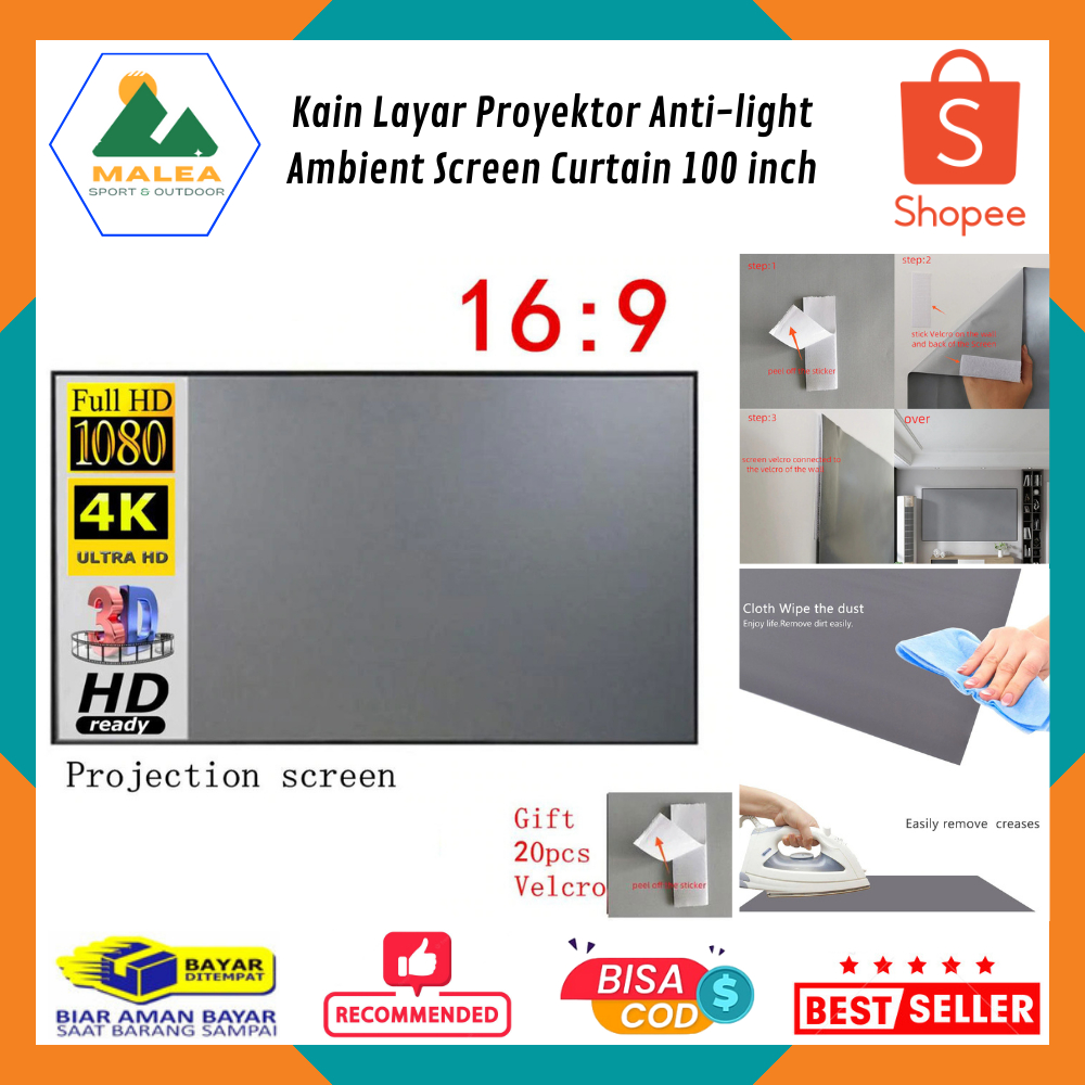 Jual Kain Layar Proyektor Anti-light Ambient Screen Curtain 100 inch ...