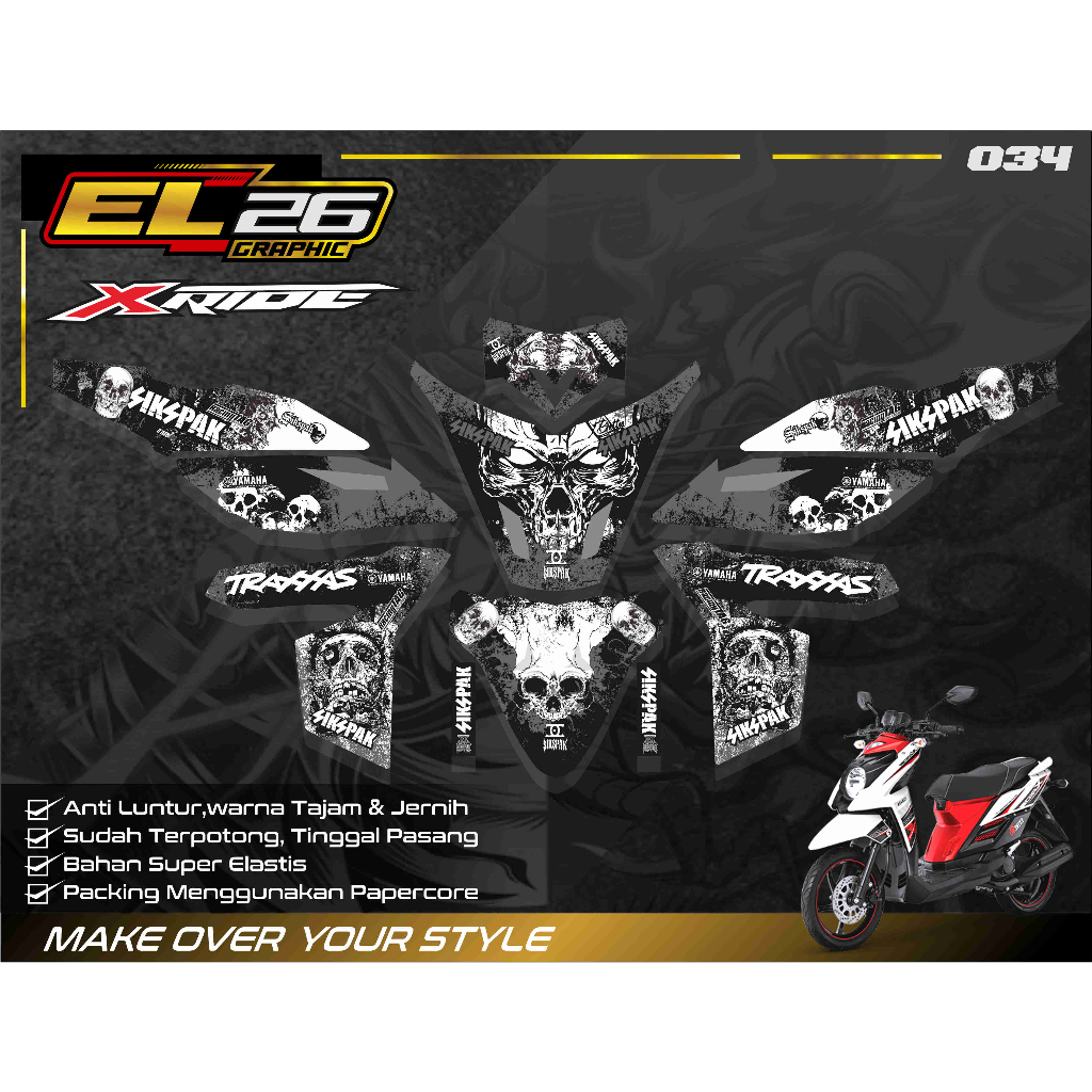 Jual 034 Stiker Full Body Decal X-Ride Motif Tengkorak Viral Ready ...