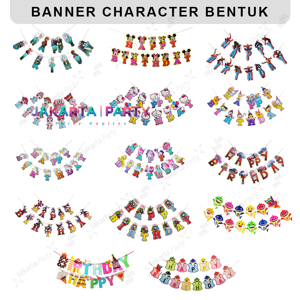 Jual Banner Happy Birthday Karakter / Banner HBD Motif / Party Flag HBD ...
