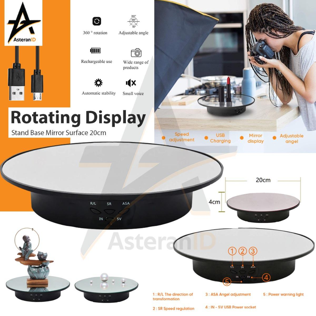 Jual Turntable Tempat Foto Produk Putar Stand Display Plus Kaca 20cm ...