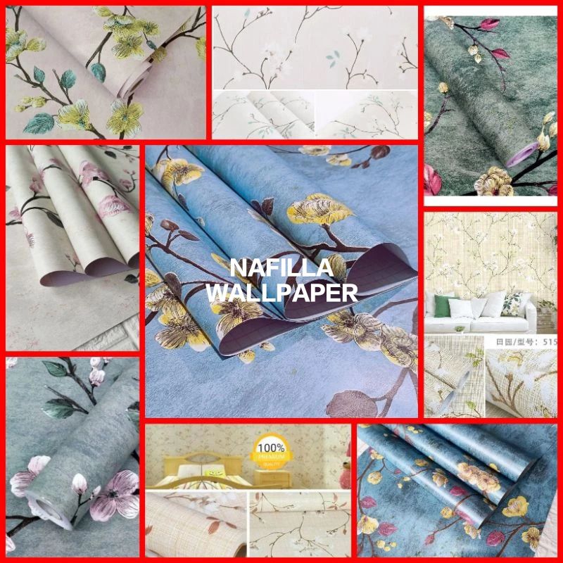 Jual Wallpaper Sticker Dinding Bunga Sakura Biru Pink Abu Dekorasi ...