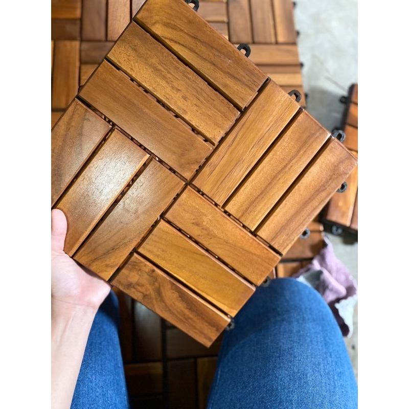 Jual LANTAI KAYU JATI DECKING TILE UBIN KAYU 30x30 DEKORASI TAMAN ...