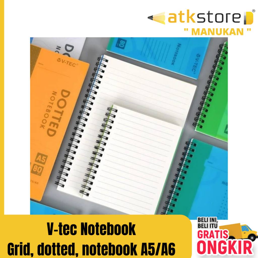 Jual V-TEC NOTEBOOK SPIRAL A5 / A6 - RULED || GRID || DOTTED 80gsm 60 ...