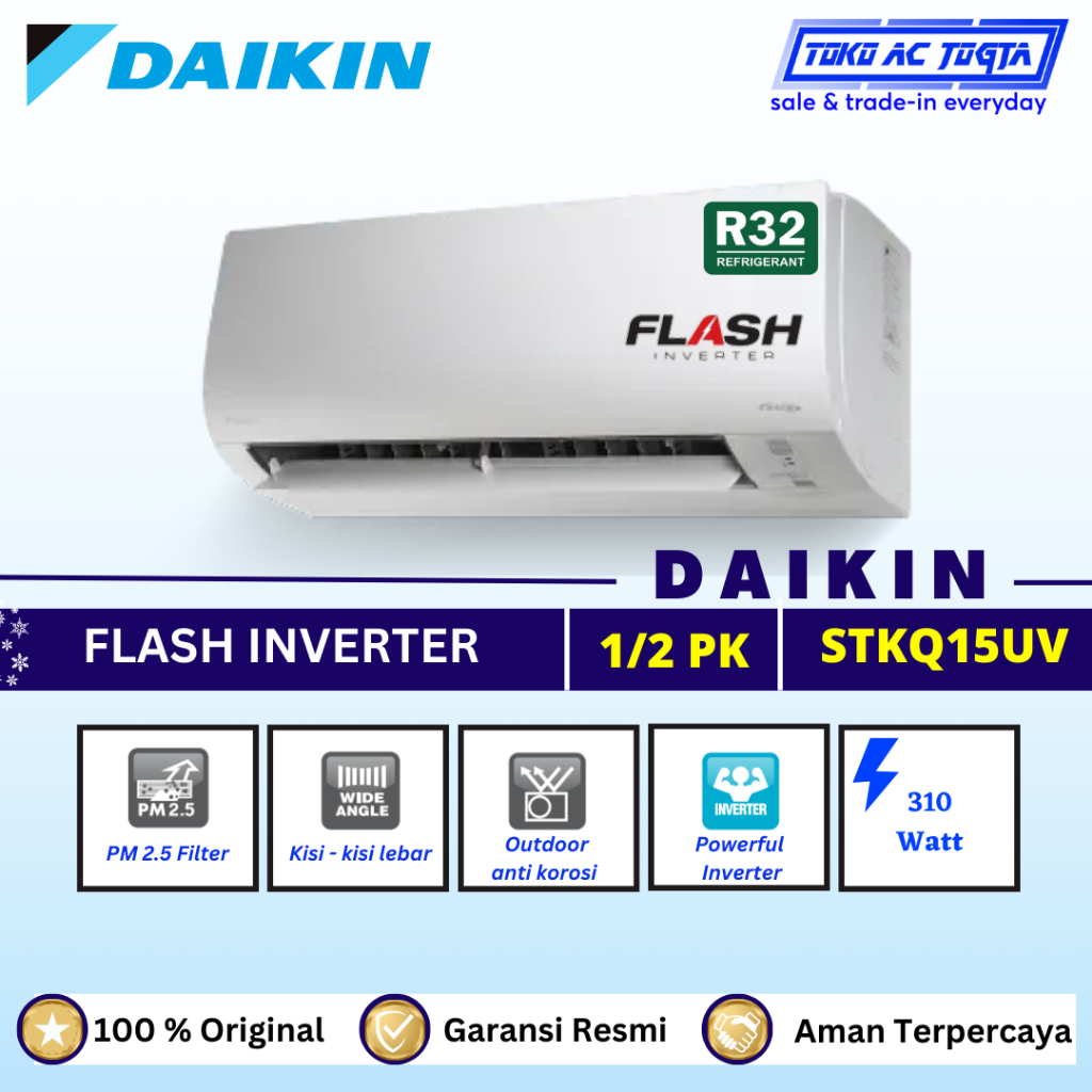 Jual AC Split Merk Daikin Tipe Flash Inverter Ukuran 1/2 PK (STKQ15UV ...