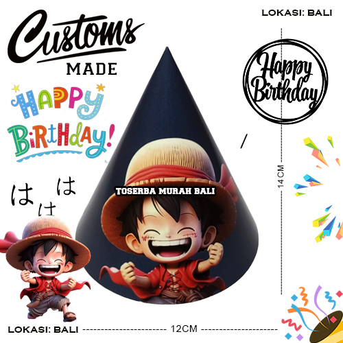 Jual TOPI ULTAH ONE PIECE - MONKEY D LUFFY CUSTOM ISI 25PCS | Shopee ...