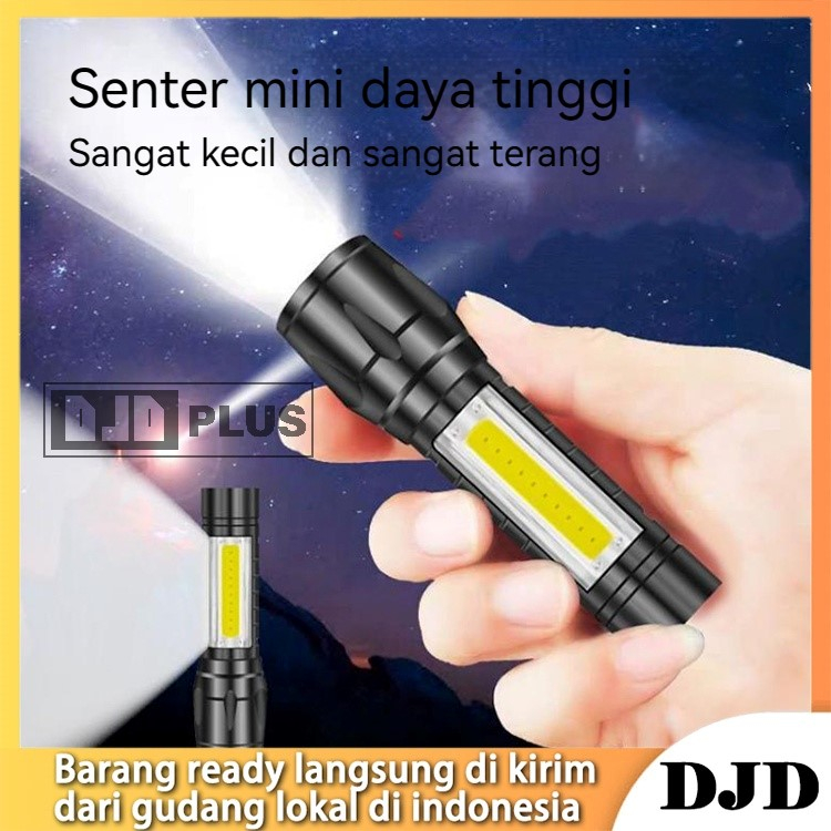 Jual DJDPlus Mini Senter Super Terang USB Rechargeable, Lampu COB + XPE ...