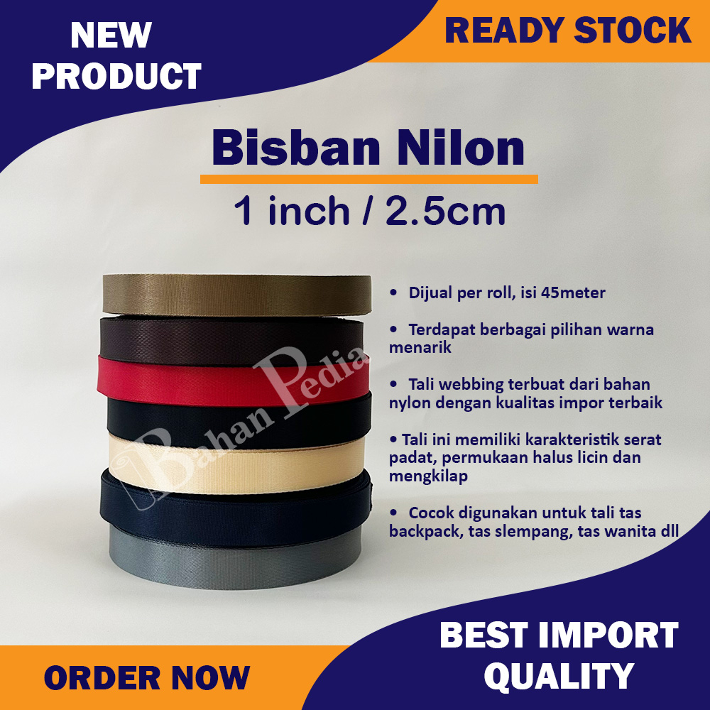 Jual [Roll 45meter] Tali Webbing Bisban Nilon Nylon Licin Halus 2.5cm ...