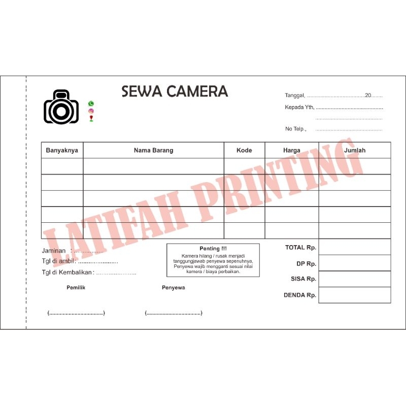 Jual Nota Sewa Kamera/Nota Custom/Nota Rental Kamera | Shopee Indonesia