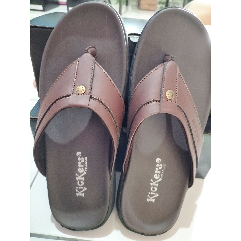 Jual Sendal Kulit Kickers Kode 501 Coklat | Shopee Indonesia