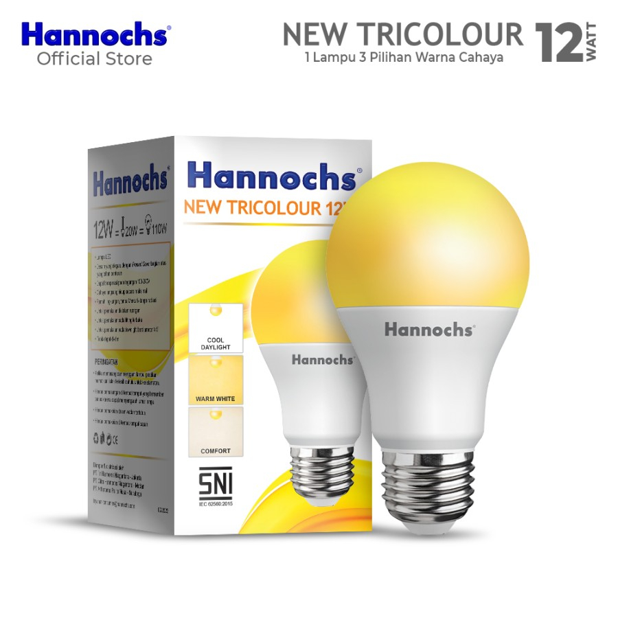 Jual Lampu LED Bulb Hannochs 12W 12 WATT Bohlam LED Hanochs Tricolour ...