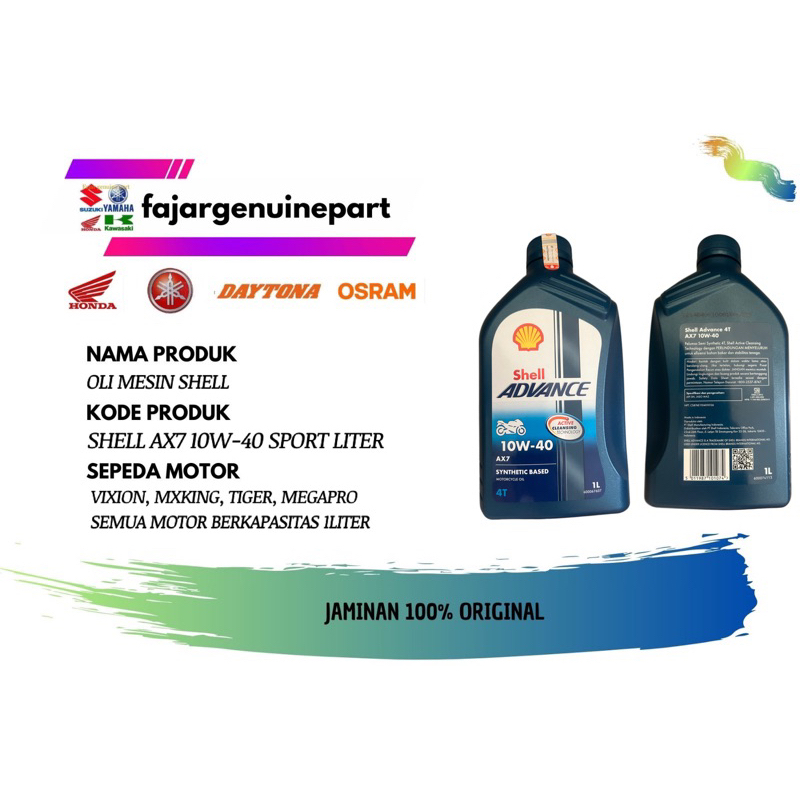 Jual Oli Shell Advance 4T AX7 10W-40 SYNTHETIC BASES 1Liter Vixion ...