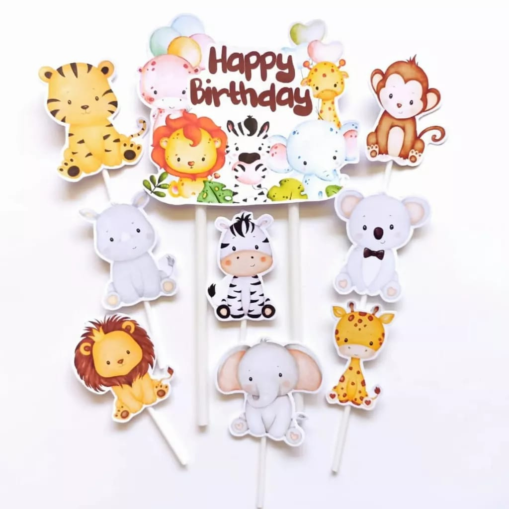 Jual dekorasi kue cake topper hiasan kue ulang tahun motif Zoo Animal ...