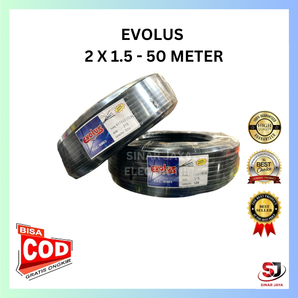 Jual Kabel Listrik Serabut Evolus 2 x 1.5mm ( 50 METER ) PUTIH & HITAM | Shopee Indonesia
