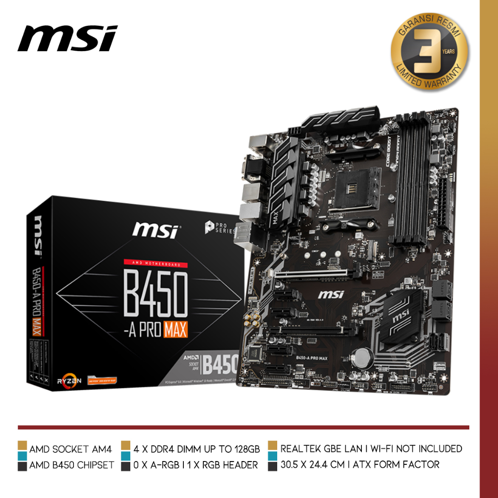 Jual Motherboard MSI - B450-A PRO MAX Ryzen AM4 ATX Form Factor ...
