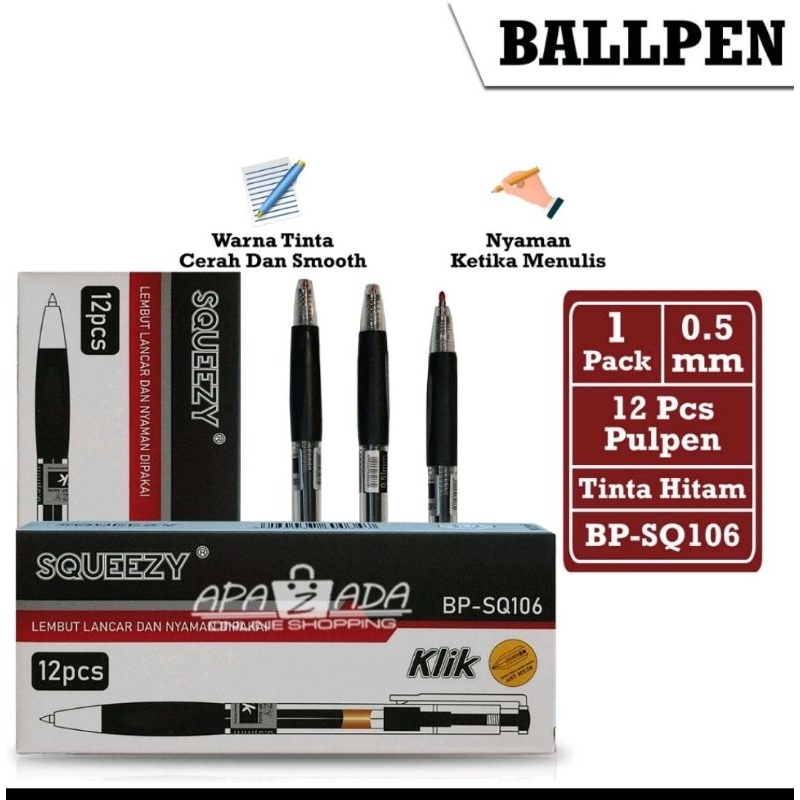 Jual Pulpen ballpen Tinta Hitam 0,5mm ( 1pack isi 12pcs pulpen) pena ...