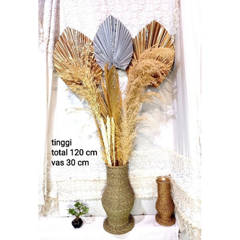 Jual bunga kering dan daun palm paket lengkap untuk dekorasi sudut ...