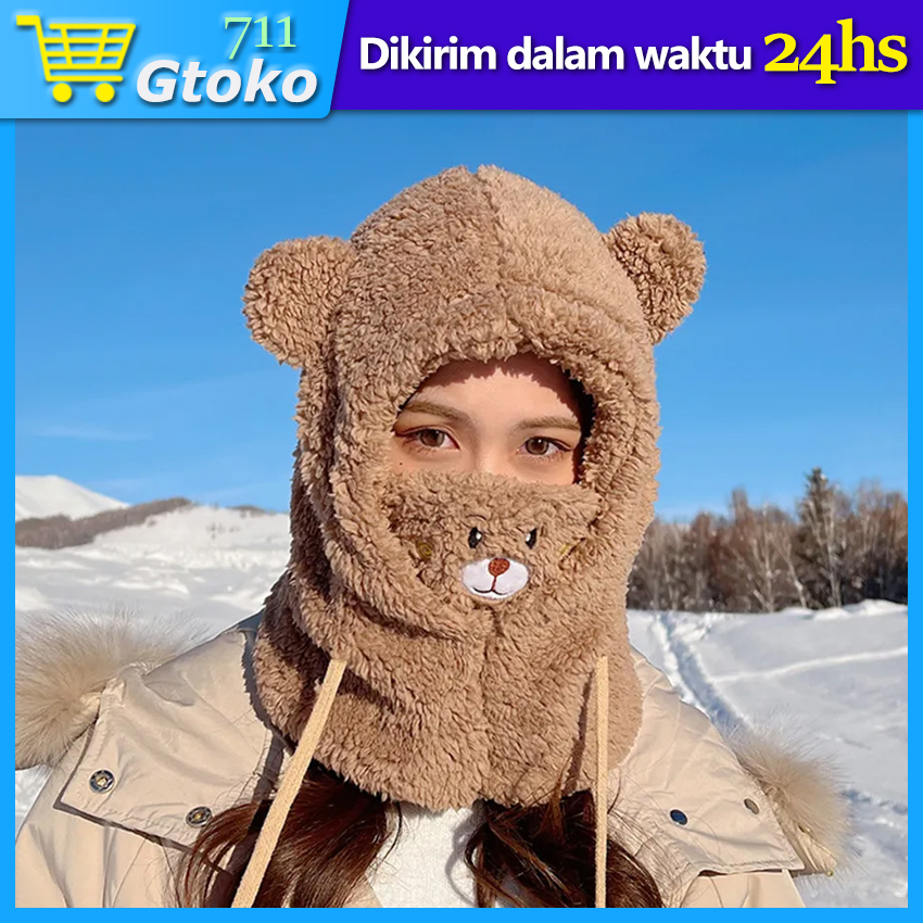 Jual Topi Kupluk Beruang Telinga Lucu Korea Wanita Pria Topi Kupluk ...