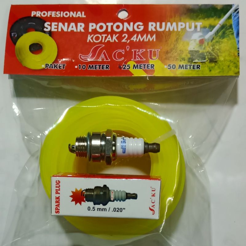 Jual PAKET SENAR KOTAK POTONG RUMPUT 2,4 mm X 25.mtr + BUSI | Shopee ...