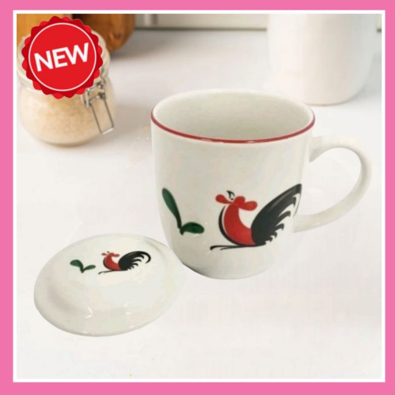 Jual Mug + Tutup Gelas Keramik Ayam Jago/Gelas Kopi/Gelas Minum ...