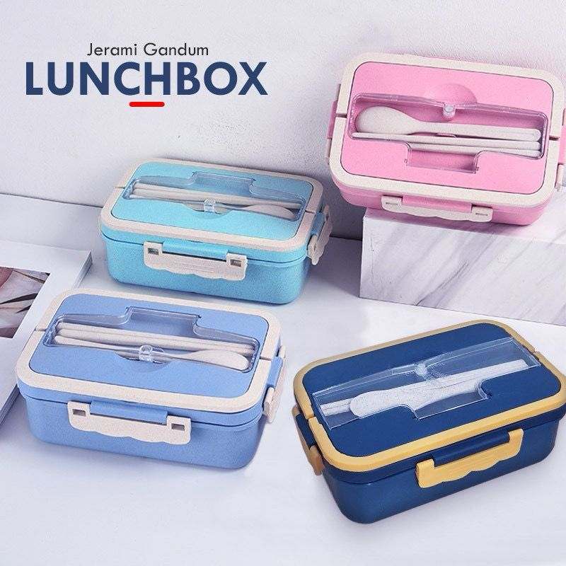 Jual Lunch Box Set Kotak Bekal Makan Jerami Gandum/ Kotak Makan 3 Sekat / Kotak Bekol Sekolah ...