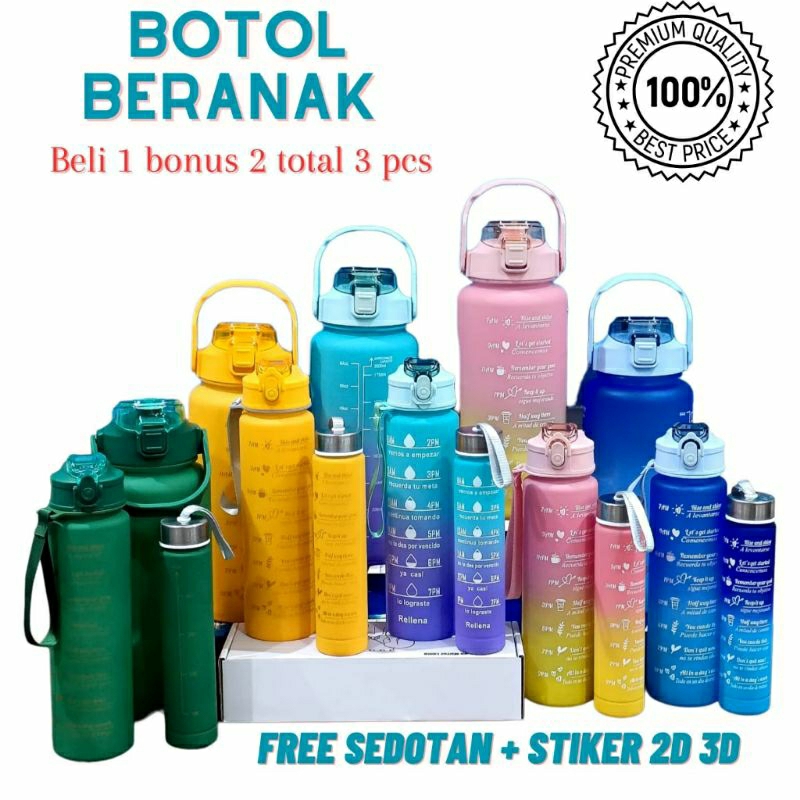 Jual BOTOL MINUM VIRAL BERANAK 3in1 2 liter + 1000ml + 500ml | Shopee ...