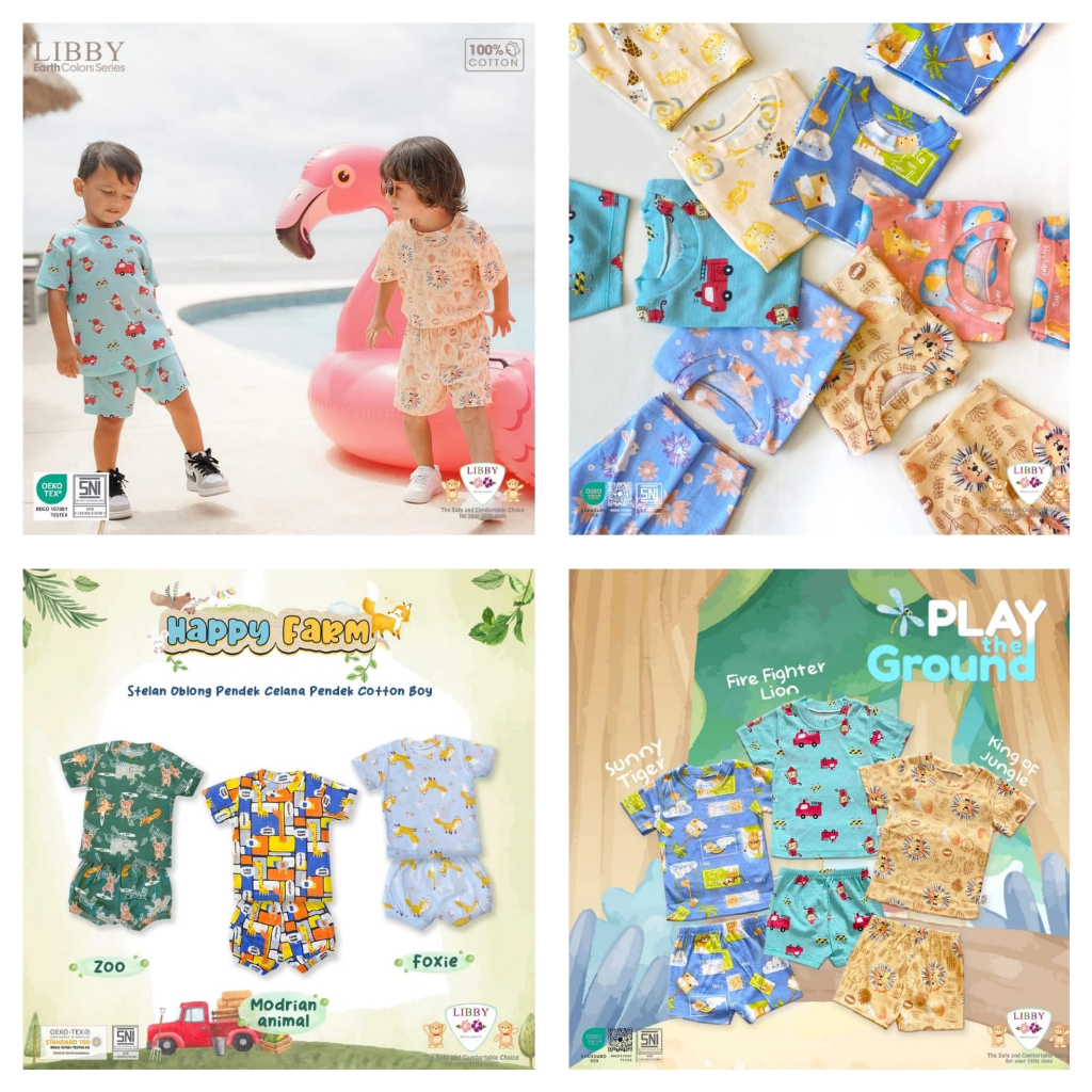Jual LIBBY BABY SETELAN PENDEK COTTON OBLONG TIPIS BOY HAPPY FARM PLAY ...