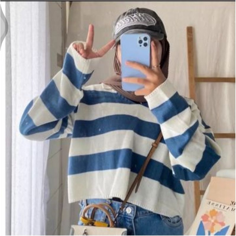 Jual FUJI ATASAN RAJUT BLOUSE BB30-50KG CROPTOP BLASTER GARIS SALUR ...