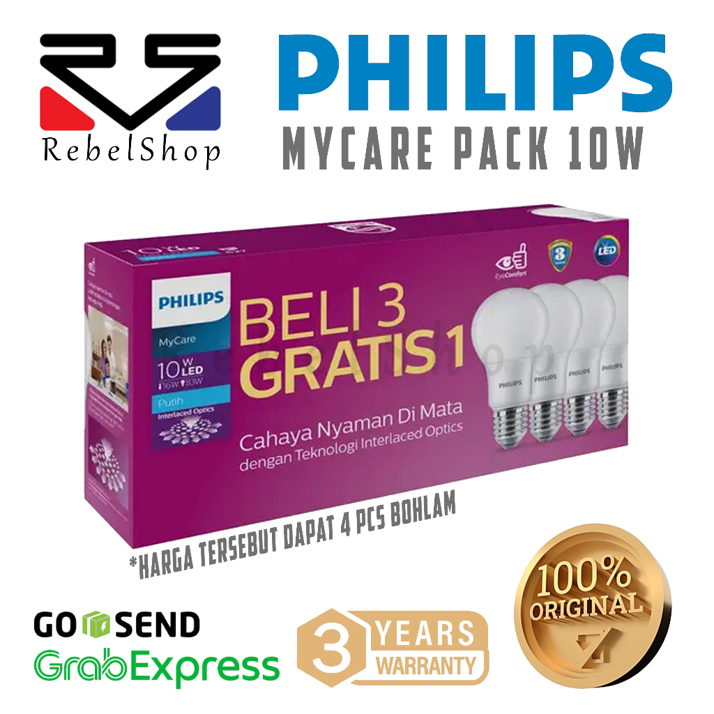 Jual Paket Lampu Bohlam LED Philips Multipack Mycare 10 Watt (10W 10 W) | Shopee Indonesia