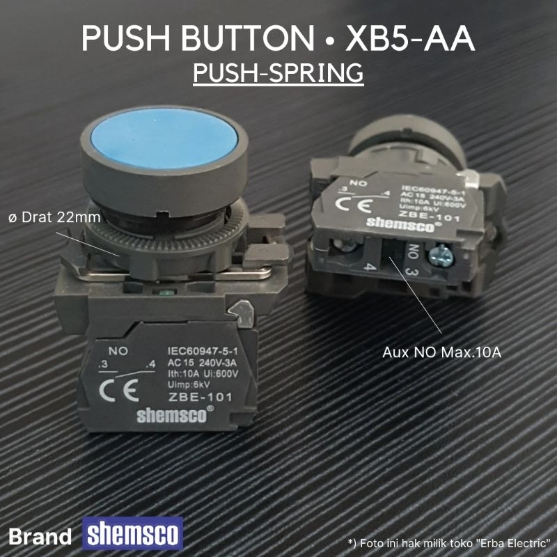 Jual Shemsco 22mm Push Button Spring XB5-AA-61 AA61 Biru serupa ...