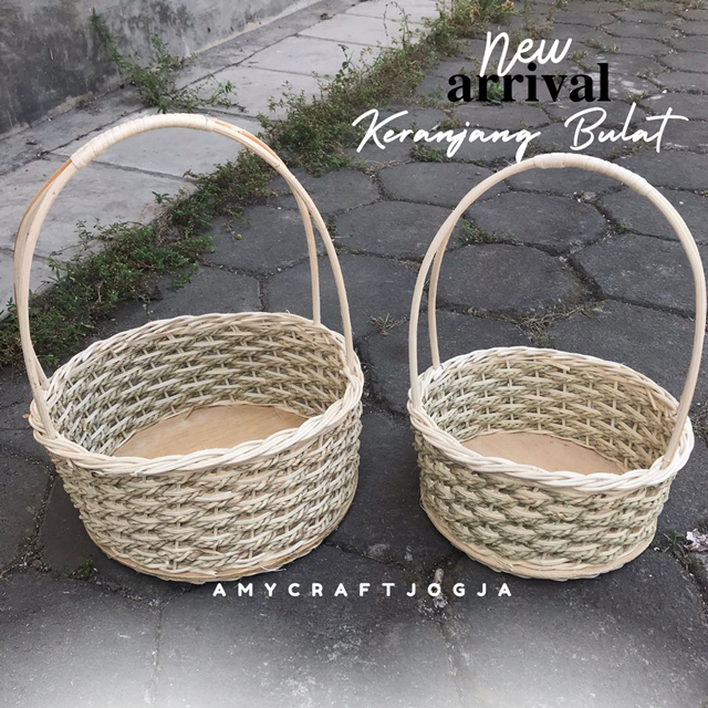 Jual Keranjang Bulat Tangkai Rotan | Parsel Bulat Keranjang Bunga ...