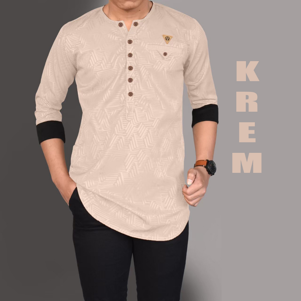 Jual baju koko kurta embos lengan pakai rib model kurta terbaru motif ...