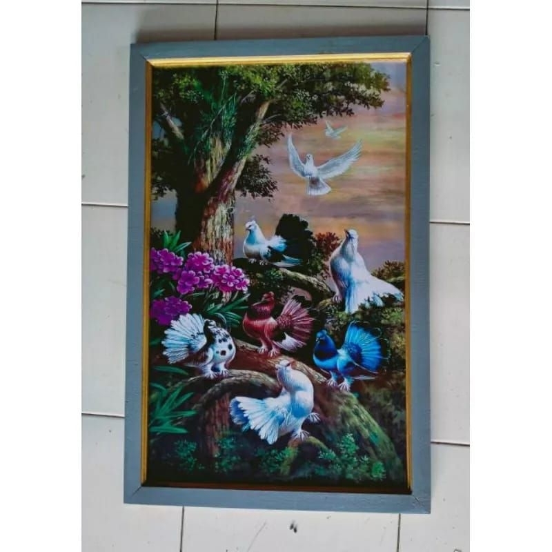 Jual hiasan dinding lukisan cetak merpati plus bingkai ukuran 85x55 ...