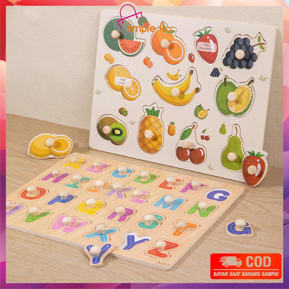 Jual DO-M324 Puzzle Kayu Knob Mainan Kayu Puzzle Angka Abjad Anak ...