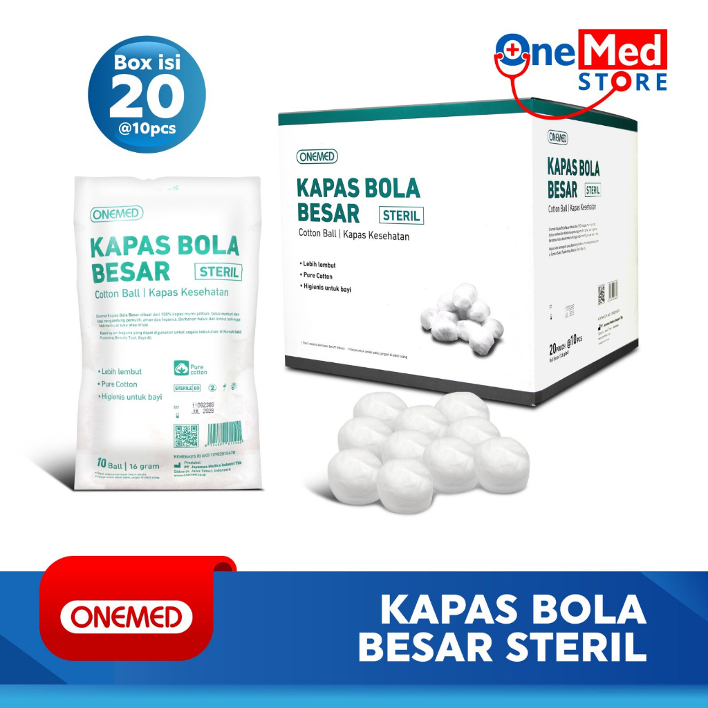Jual Kapas Bola Besar Steril Box Isi 20 Pouch x 10 Pcs OneMed OM ...